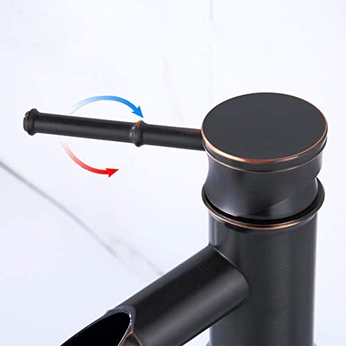 Bathroom Sink Mixer Tap Retro Black Single Lever Countertop Basin Hot and Cold Water Faucet, Tall Copper Single Hole Washbasin Faucet, Suitable for Toilet and Bathroom (A)