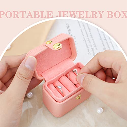 LEEFONE Ring Box Small Travel Jewelry Box Organizer, Mini Jewelry Case Portable Ring Storage Box, Practical Travel Gift for Girls & Women (Pink)