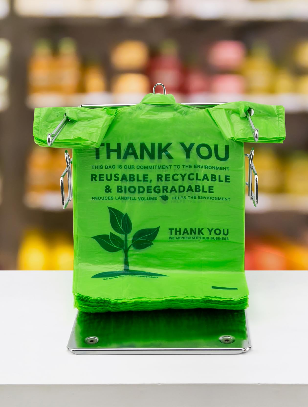 UMT Plastar 100 Count Recyclable Compostable 100% Biodegradable T-Shirt Bags, Eco-Friendly Grocery Shopping Bags, 11.5" x 6.25" x 21", 16 Mic