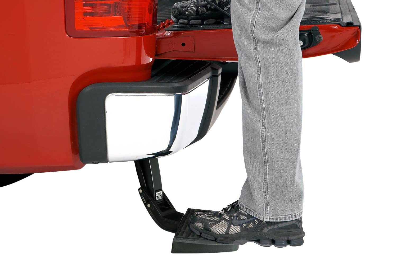 AMP Research 75306-01A BedStep Retractable Bumper Step for 2009-2018 Ram 1500, 2010-2018 Ram 2500/3500 (Excludes Dual Exhaust & EcoDiesel Models),Black