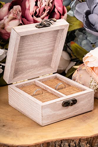 Strova Wooden Ring Box for Wedding Rings and Couple Jewelry - Engraved Mr. & Mrs. Lettering - Ring Bearer Box for Display or Personal Organizer - Brass Latch and Soft, Protective Ring Cushions
