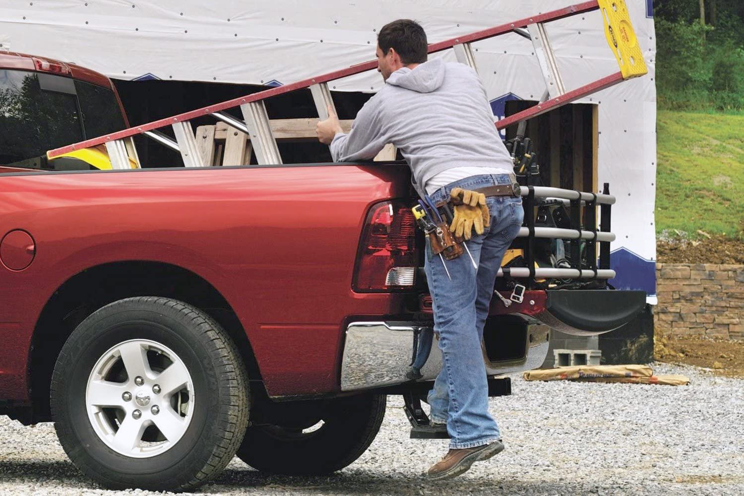 AMP Research 75306-01A BedStep Retractable Bumper Step for 2009-2018 Ram 1500, 2010-2018 Ram 2500/3500 (Excludes Dual Exhaust & EcoDiesel Models),Black