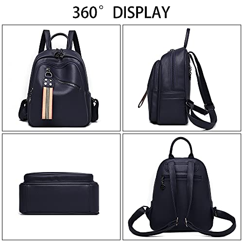 DORRISO Womens Backpack PU Leather Rucksack Ladies Handbag Shoulder Bag Large Capacity Lightweight Casual Travel Daypack Handbag Blue