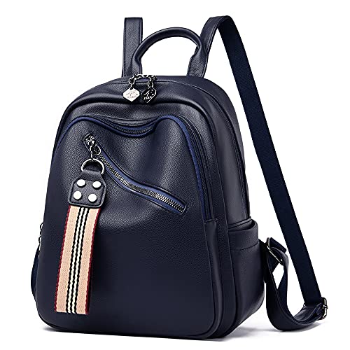 DORRISO Womens Backpack PU Leather Rucksack Ladies Handbag Shoulder Bag Large Capacity Lightweight Casual Travel Daypack Handbag Blue