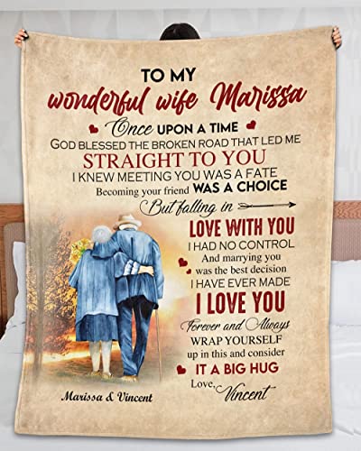 Personalized to My Wonderful Wife from Husband I Knew Meeting You was A Fate Fleece Sherpa Blanket Custom Name Old Couple in The Sunset Print Throw Blanket Custom Romantic Gifts for Christmas