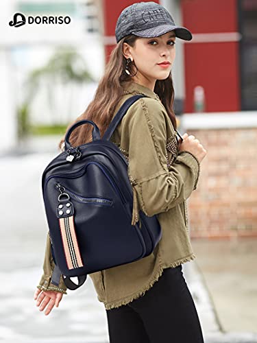 DORRISO Womens Backpack PU Leather Rucksack Ladies Handbag Shoulder Bag Large Capacity Lightweight Casual Travel Daypack Handbag Blue