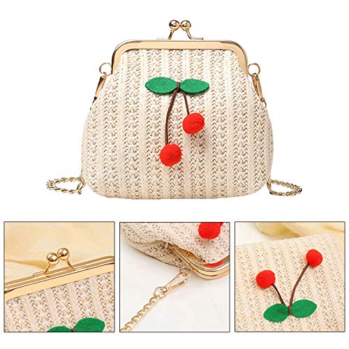 Buddy Supplies Women Straw Weave Handbag Summer Beach Purse Kiss Lock Shoulder Bag Chain Crossbody Bag beige