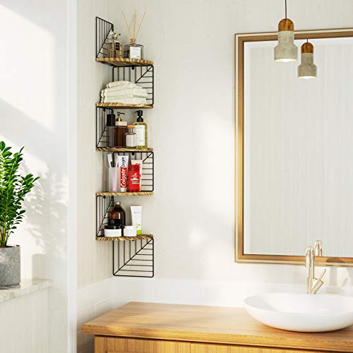 Love-KANKEI Wall Storage Corner Shelf and Rustic Floating Shelves Bundle (Contains 2 Items)