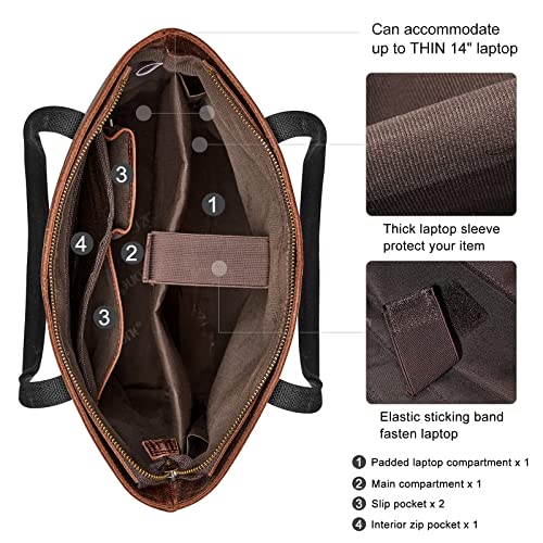 S-ZONE Women Vintage Genuine Leather Tote Bag Shoulder Purse Handbag Two Tone with a Luggage Sleeve