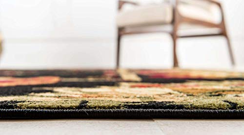 Unique Loom Barnyard Collection French Country Inspired Cottage Rooster Design Area Rug (5' 0 x 5' 0 Round, Black/Ivory)