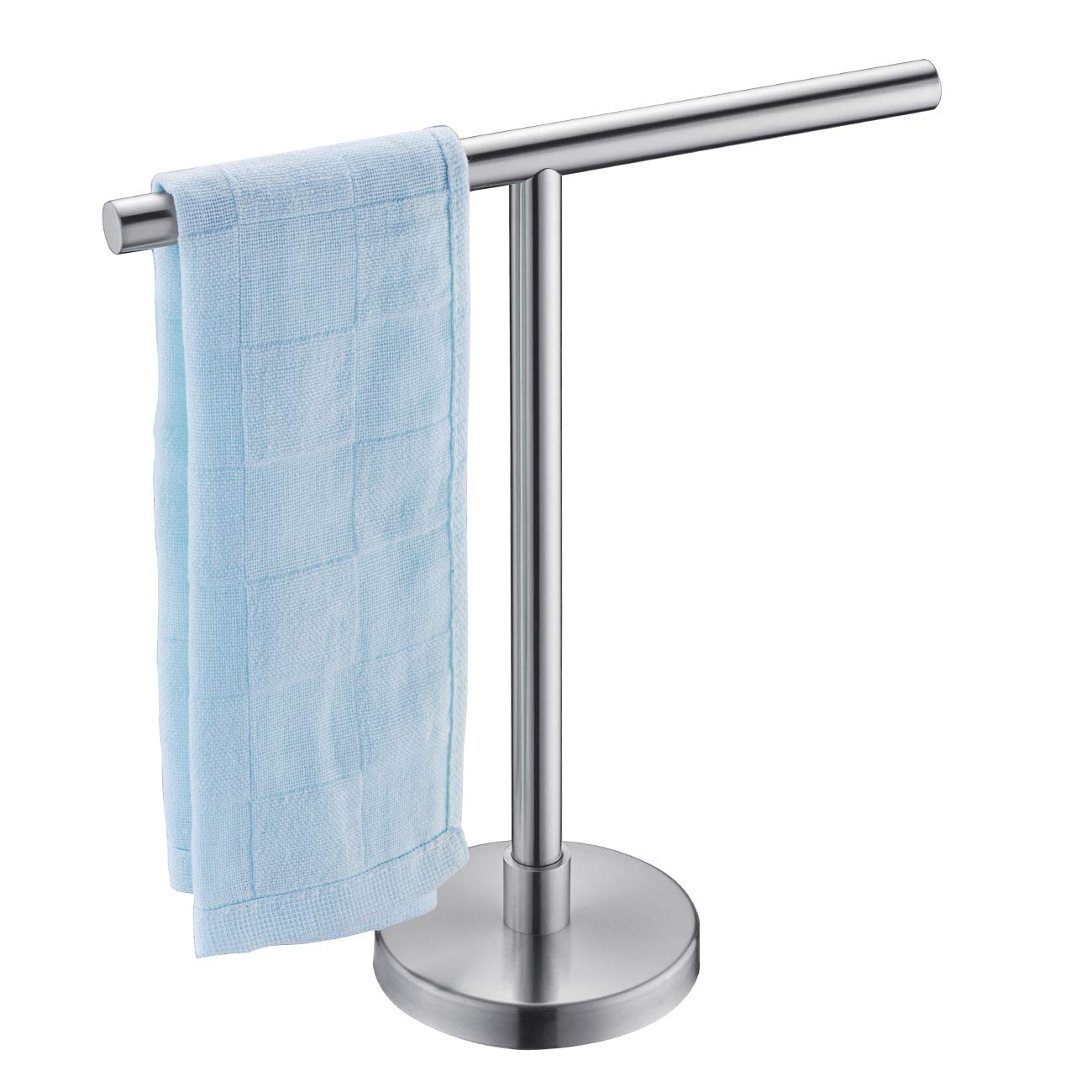 Miyili Freestanding Countertop Towel Holder for Bathroom Kitchen T-Shape Hand Towel Tree Rack, Brushed Stainless Steel Finish, E01N