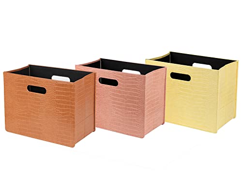 HofferRuffer Magazine Basket Holder, Foldable Magazine Rack, Document File Holder Organizer, File Folder, Newspaper Storage Bin Organizer for Home or Office, Home or Office (Yellow)