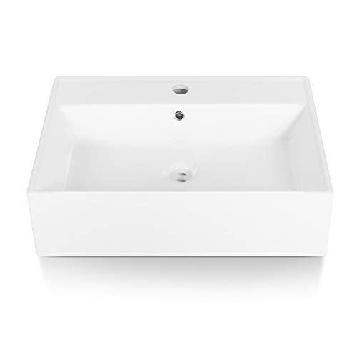 Sinber BVS2417A-OK 24" x 17" x 6.3" White Rectangular Ceramic Countertop Bathroom Vanity Vessel Sink