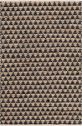 Unique Loom Chindi Jute Collection Geometric, Bohemian, Modern, Triangles, Casual Area Rug (4' 0 x 6' 0 Rectangular, Black/Natural)