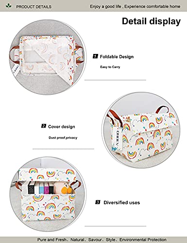 ONOEV Rectangular Fabric basket with cover and handle, decorative basket and closet storage box for clothes, books and sundries(rainbow with lid), 14.9x10.2x9.05 Inch (Pack of 1)