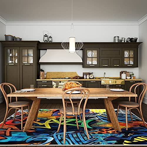 Modern Abstract Area Rugs for Living Room Kitchen Bedroom Abstract Bright Graffiti Pattern with Bricks Paint Drips Words in Bathroom Rugs Stain Resistant Carpet Mat Pad Rectangular Home Decor
