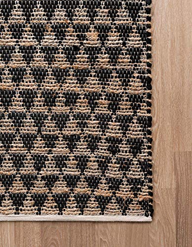 Unique Loom Chindi Jute Collection Geometric, Bohemian, Modern, Triangles, Casual Area Rug (4' 0 x 6' 0 Rectangular, Black/Natural)