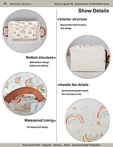 ONOEV Rectangular Fabric basket with cover and handle, decorative basket and closet storage box for clothes, books and sundries(rainbow with lid), 14.9x10.2x9.05 Inch (Pack of 1)