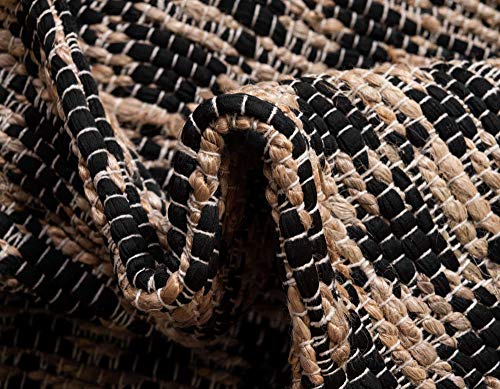 Unique Loom Chindi Jute Collection Geometric, Bohemian, Modern, Triangles, Casual Area Rug (4' 0 x 6' 0 Rectangular, Black/Natural)