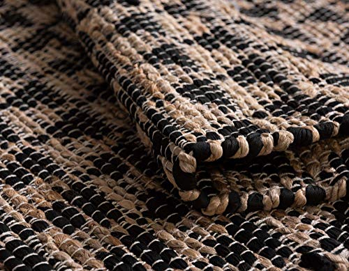 Unique Loom Chindi Jute Collection Geometric, Bohemian, Modern, Triangles, Casual Area Rug (4' 0 x 6' 0 Rectangular, Black/Natural)