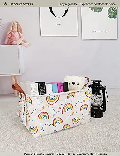 ONOEV Rectangular Fabric basket with cover and handle, decorative basket and closet storage box for clothes, books and sundries(rainbow with lid), 14.9x10.2x9.05 Inch (Pack of 1)