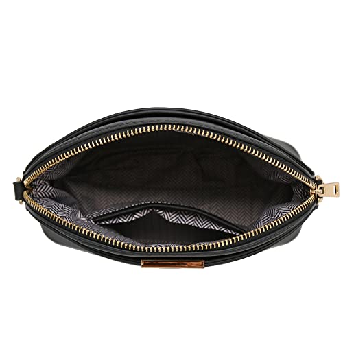 FashionPuzzle Saffiano Small Dome Crossbody bag with Chain Strap (Black)