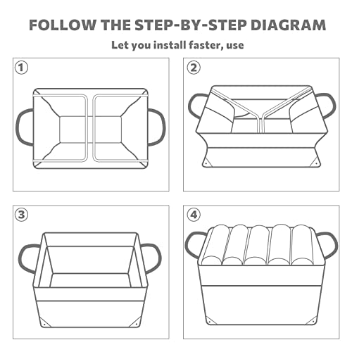 Foldable Storage Bins Baskets - Decorative Linen Fabric Storage Baskets with Steel Frame and PU Leather Handles for Organizing Shelf Closet