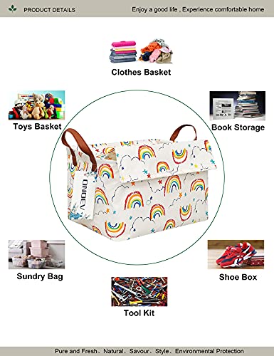 ONOEV Rectangular Fabric basket with cover and handle, decorative basket and closet storage box for clothes, books and sundries(rainbow with lid), 14.9x10.2x9.05 Inch (Pack of 1)