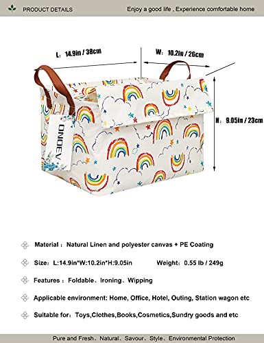 ONOEV Rectangular Fabric basket with cover and handle, decorative basket and closet storage box for clothes, books and sundries(rainbow with lid), 14.9x10.2x9.05 Inch (Pack of 1)