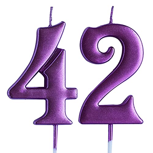 Pink 42nd Birthday Candle, Number 42 Years Old Candles Cake Topper, Woman Party Decorations, Supplies