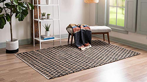 Unique Loom Chindi Jute Collection Geometric, Bohemian, Modern, Triangles, Casual Area Rug (4' 0 x 6' 0 Rectangular, Black/Natural)