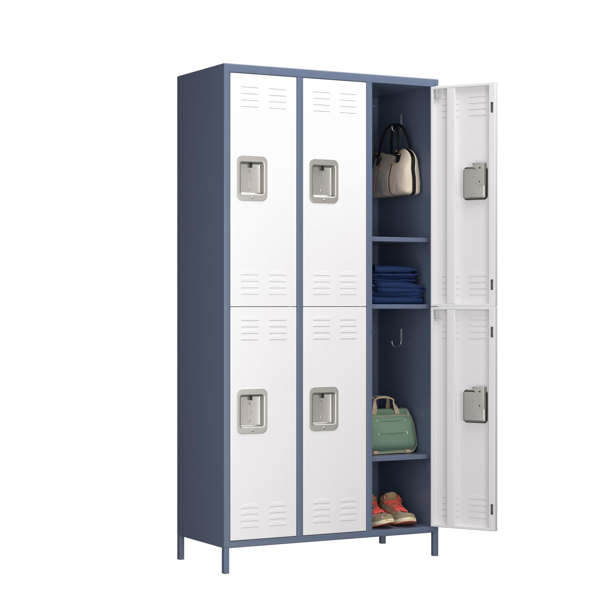 Aobabo Metal Office Storage Lockers, 6 Lockable Door Locker Cabinet, 72" H Tall Storage for Employee,Gym,Home,School, Gray White, Assembly Required