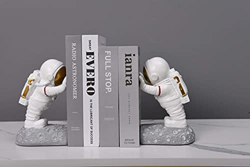 Bundle 2pcs Decor Resin Astronaut Bookends Decor Kids Bedroom Astronaut Toys Outer Space Themed Astronaut Figurine (Gold)