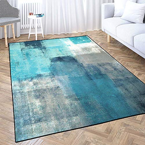 TOMWISH 5X7 Area Rug, Blue Abstract Modern Play Area Rug Turquoise Art Painting Watercolor Living Room Bedroom Floor Decoration Carpet, Dormitory Living Room Rest Carpet Mat,Decorative Home and Floor