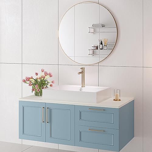 ARTSTONE 23.6 x 18.5 inch Bathroom Vessel Sink with Pop-up Drain Combo Above Counter, Stone Resin Rectangle Bathroom Sink with Overflow, Vanity Countertop Bowl Sink Washing Basin, White