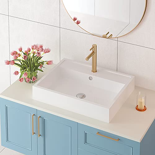 ARTSTONE 23.6 x 18.5 inch Bathroom Vessel Sink with Pop-up Drain Combo Above Counter, Stone Resin Rectangle Bathroom Sink with Overflow, Vanity Countertop Bowl Sink Washing Basin, White