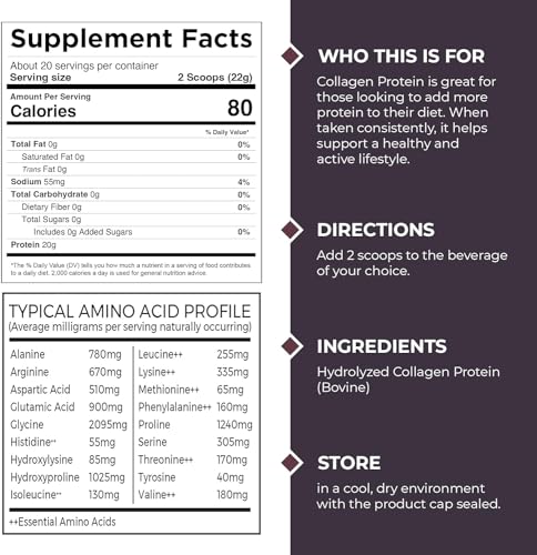Gym & Tonic Low Calorie Collagen Protein Powder with 18 Amino Acids - Unflavored, Non-GMO, 0 Sugar, 0 Carbs, 20 Grams Clean Protein Per Serving, 1lb
