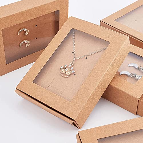 FINGERINSPIRE 16sets 4.5x3.4x1 Inch Jewelry Display Kraft Paper Drawer Box with Clear Window, Jewelry Necklace Boxes Ring Earring Jewelry Gift Boxes in Bulk for Earing Pendants Rings Storage Display
