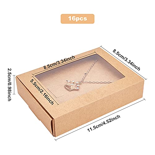 FINGERINSPIRE 16sets 4.5x3.4x1 Inch Jewelry Display Kraft Paper Drawer Box with Clear Window, Jewelry Necklace Boxes Ring Earring Jewelry Gift Boxes in Bulk for Earing Pendants Rings Storage Display