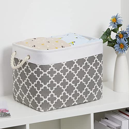 Bidtakay Baskets Set Fabric Storage Bins-White&Quatrefoil Grey Bundled Baskets of 2 Large Baskets 16" X 11.8" X 11.8" + 6 Small Baskets 11.8" X 7.8" X 5"