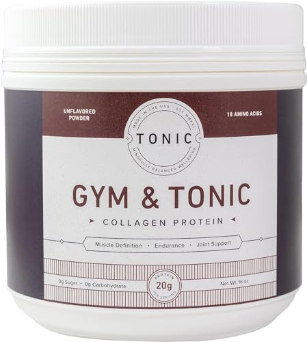 Gym & Tonic Low Calorie Collagen Protein Powder with 18 Amino Acids - Unflavored, Non-GMO, 0 Sugar, 0 Carbs, 20 Grams Clean Protein Per Serving, 1lb