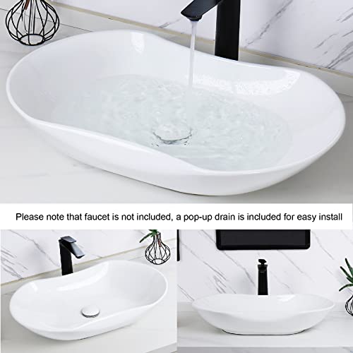 Tysun Oval Vessel Sink, 26'' x 16'' Modern Vessel Sinks for Bathrooms, White Porcelain Ceramic Oval Bathroom Sink Above Counter