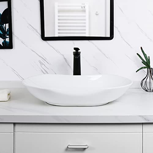 Tysun Oval Vessel Sink, 26'' x 16'' Modern Vessel Sinks for Bathrooms, White Porcelain Ceramic Oval Bathroom Sink Above Counter