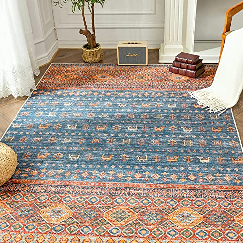 jinchan Area Rug 4x6 Gabbeh Rug Vintage Floor Cover Persian Rug Kitchen Indoor Mat Foldable Thin Rug Navy Blue Print Carpet Non Slip Accent Rug for Bedroom Bathroom Living Room Dining Room