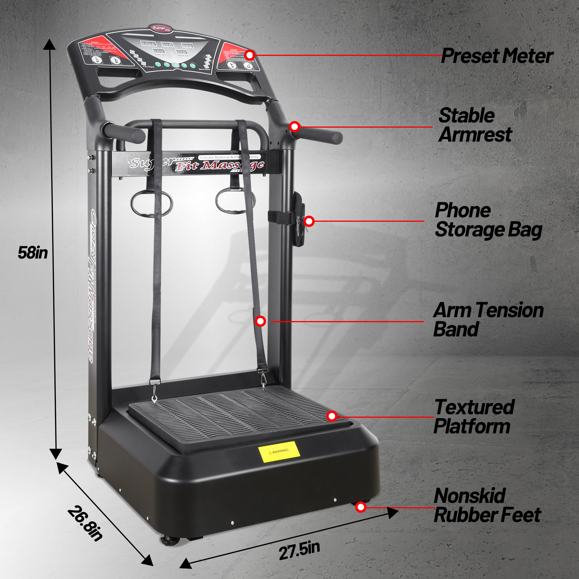 ps Vibrating Plate Exercise Machine, Whole Body Vibration Fitness Platform, Aerobic Training Fitness Vibration Equipment with Vibrating Pull Bands for Home Gym Workout、Family weight loss and body shap