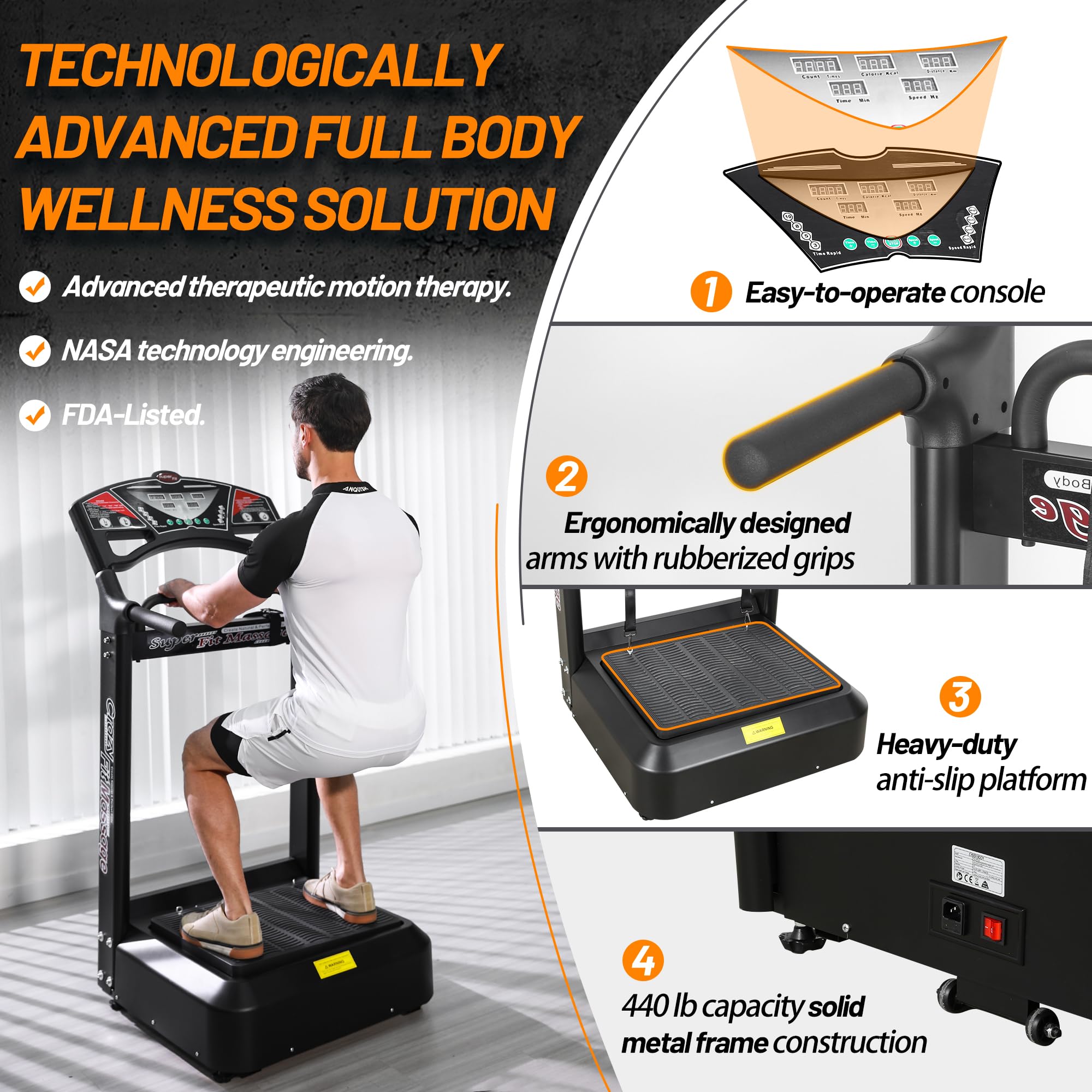 ps Vibrating Plate Exercise Machine, Whole Body Vibration Fitness Platform, Aerobic Training Fitness Vibration Equipment with Vibrating Pull Bands for Home Gym Workout、Family weight loss and body shap