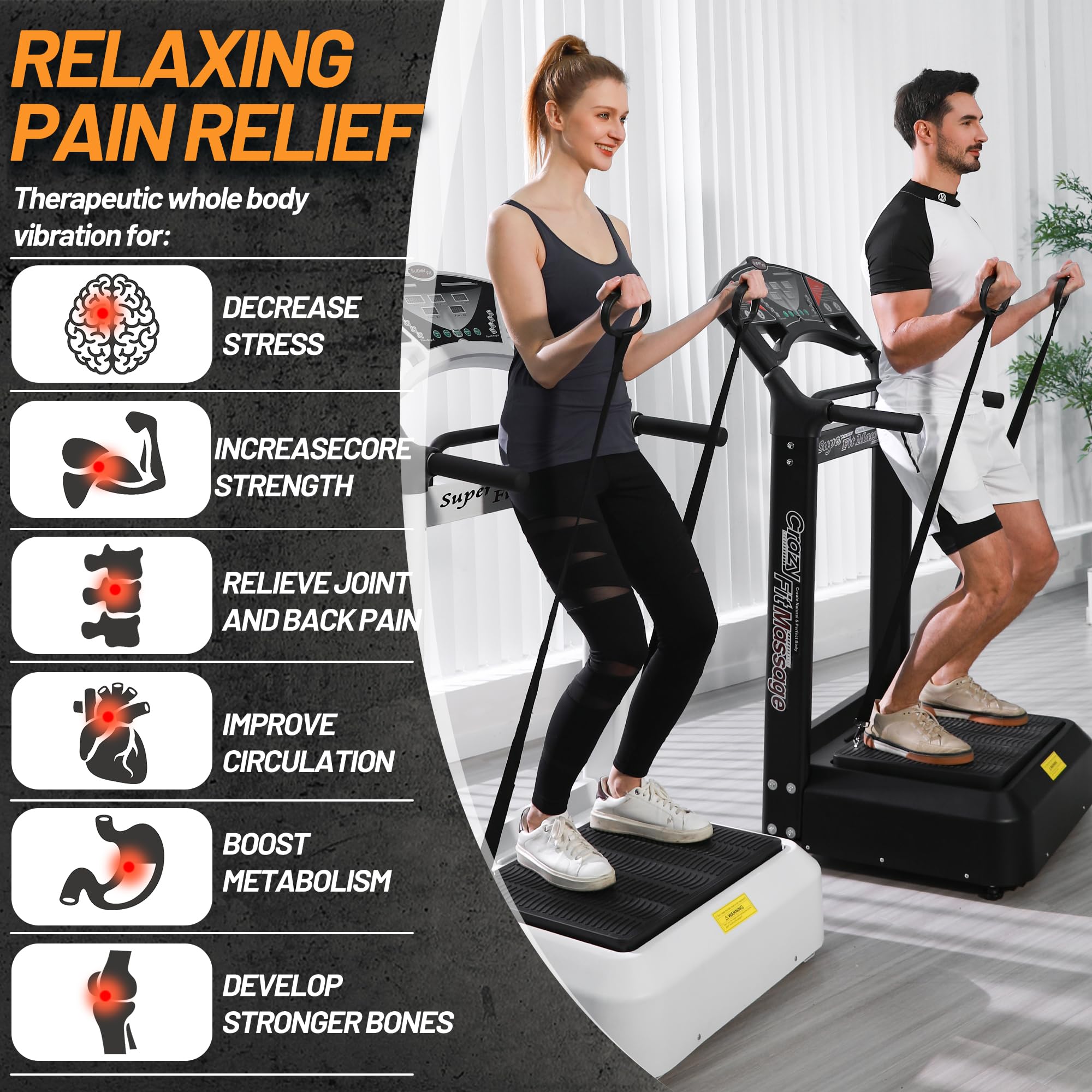 ps Vibrating Plate Exercise Machine, Whole Body Vibration Fitness Platform, Aerobic Training Fitness Vibration Equipment with Vibrating Pull Bands for Home Gym Workout、Family weight loss and body shap