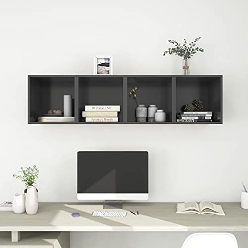 Queen.Y Floating Shelves Set of 4, Wall Mounted Cube Shelves with Cabinet, Wall Hanging Storage Shelves, Home Decor Furniture, Grey