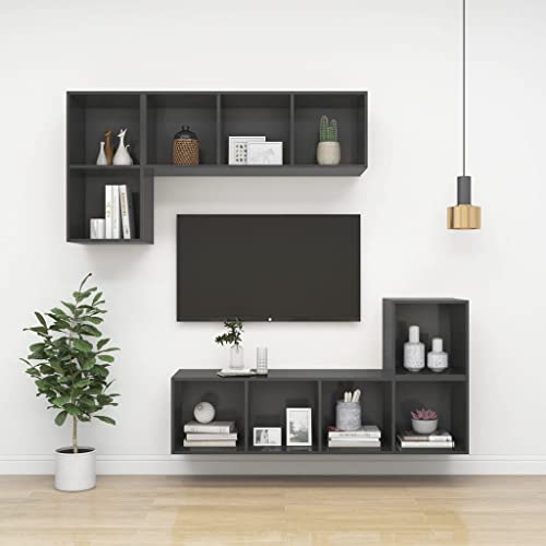 Queen.Y Floating Shelves Set of 4, Wall Mounted Cube Shelves with Cabinet, Wall Hanging Storage Shelves, Home Decor Furniture, Grey