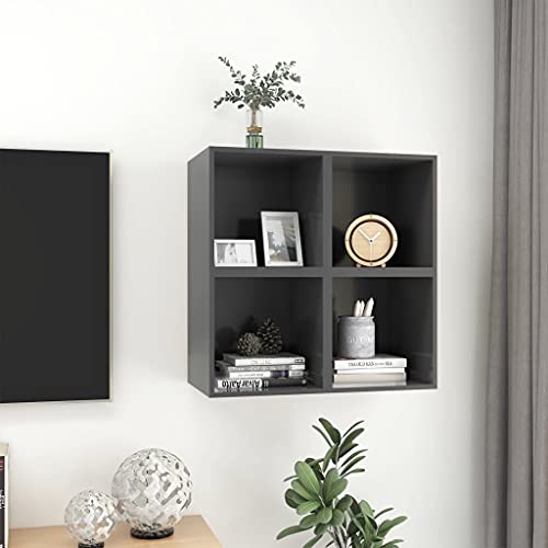 Queen.Y Floating Shelves Set of 4, Wall Mounted Cube Shelves with Cabinet, Wall Hanging Storage Shelves, Home Decor Furniture, Grey